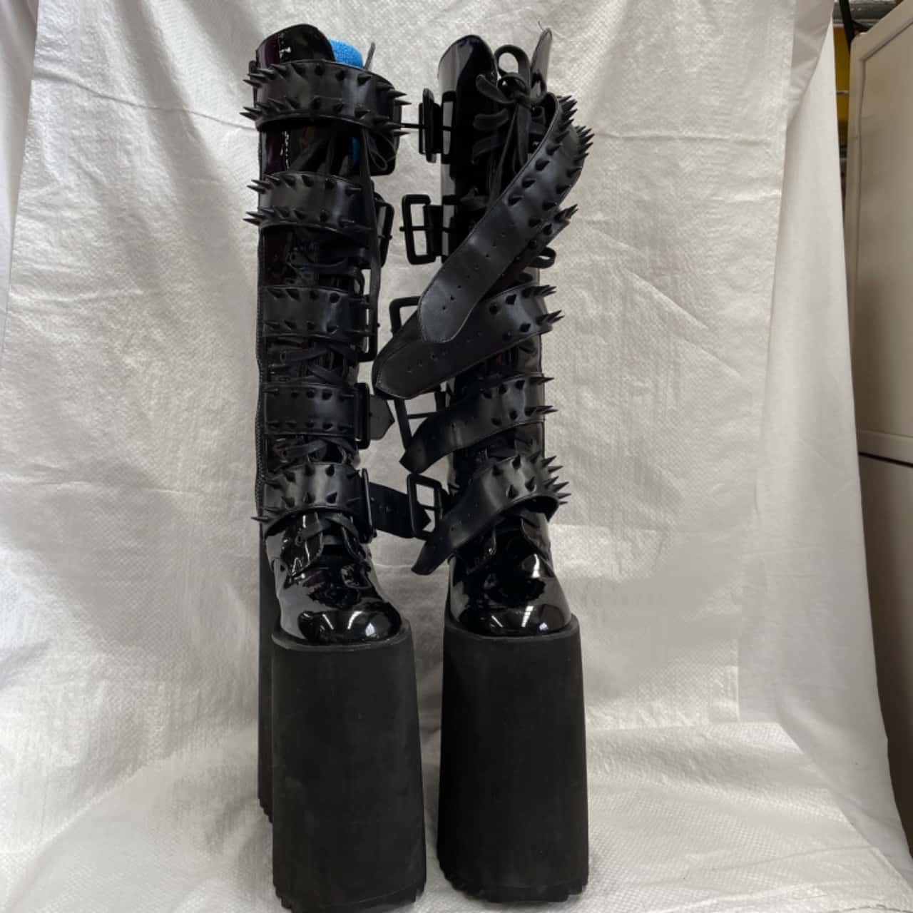 WIDOW Knee High Boots. Triple stacked. Platform Soles. Spiked Buckle ...