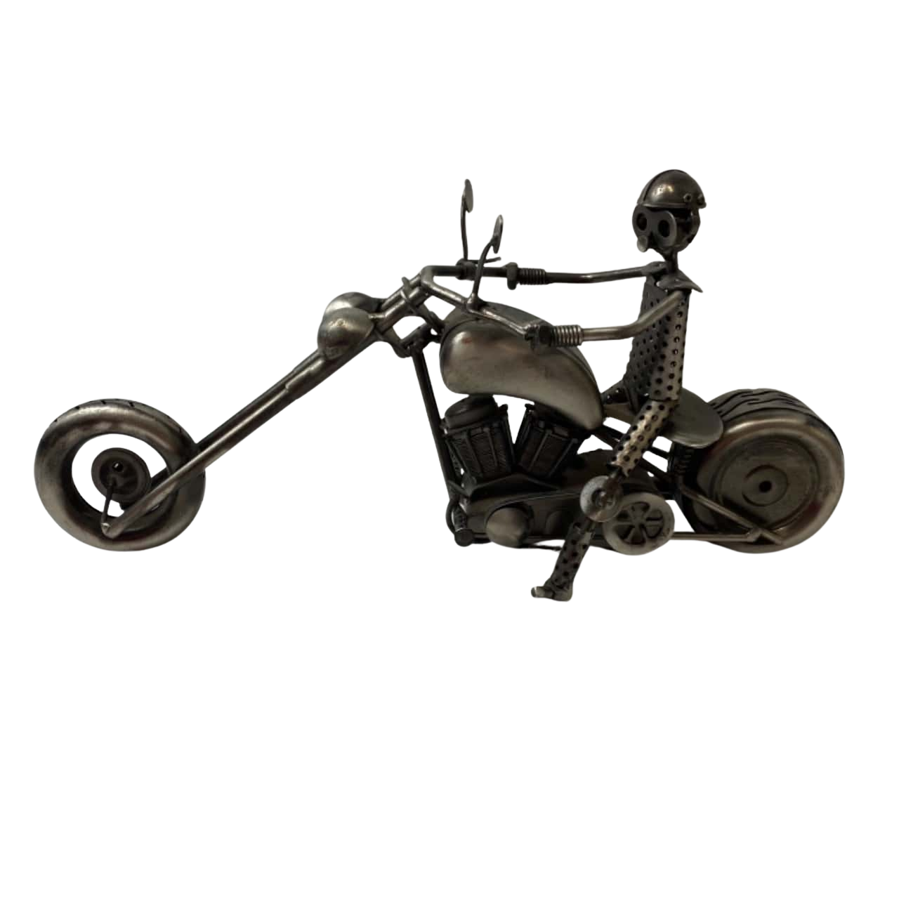 Metal Chopper Motorcycle w/ Rider Metal Sculpture 40cm wheel to wheel