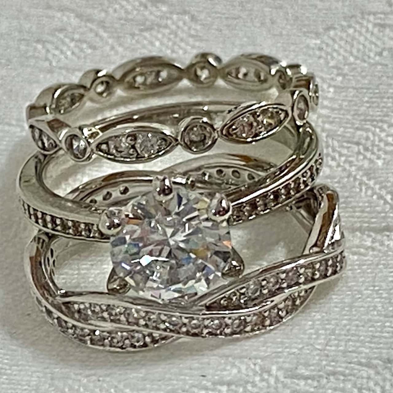 Set of 3 Silver Dress Rings with Diamantés (s)