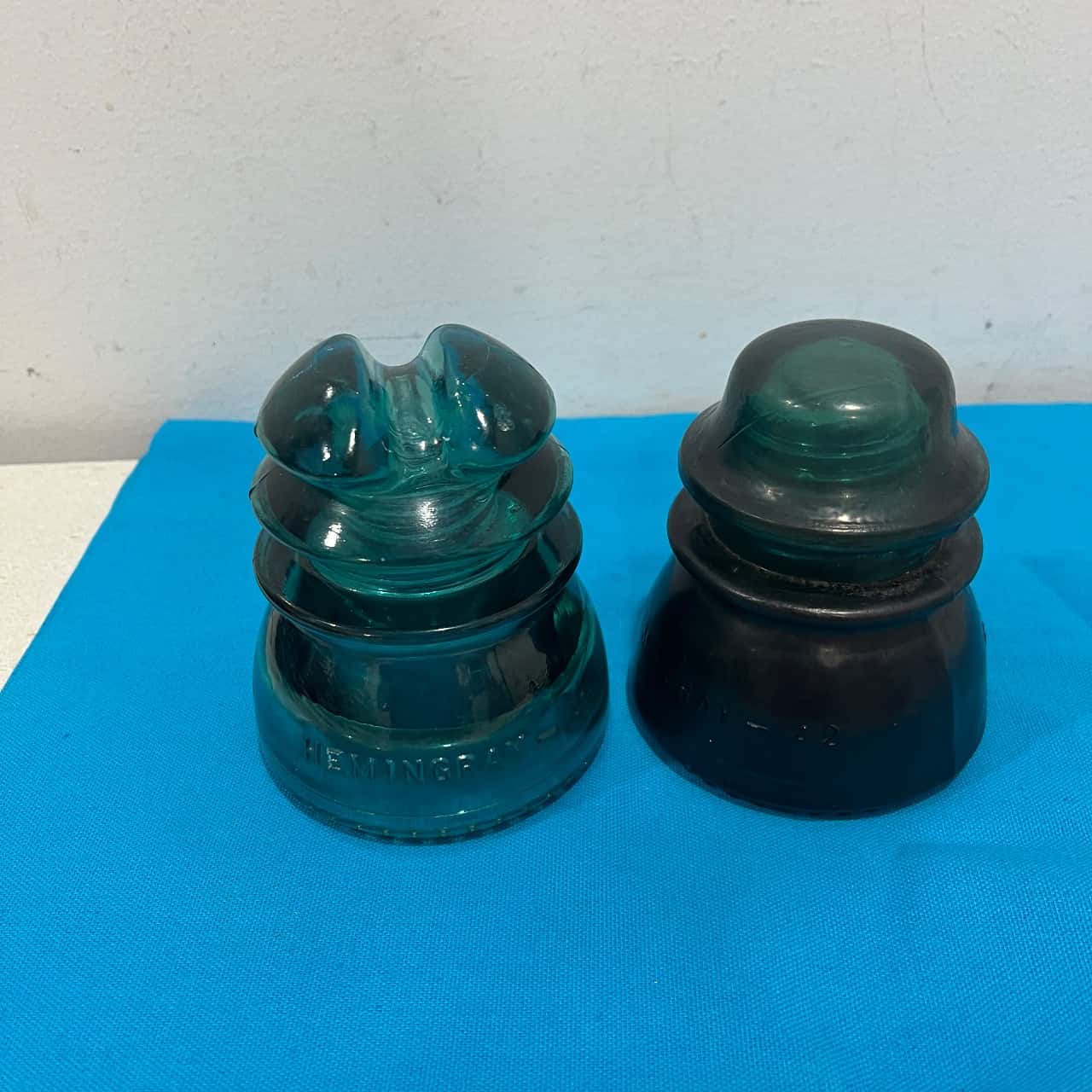 Vintage Hemmingray Blue Glass Telegraph Line Insulator x 2