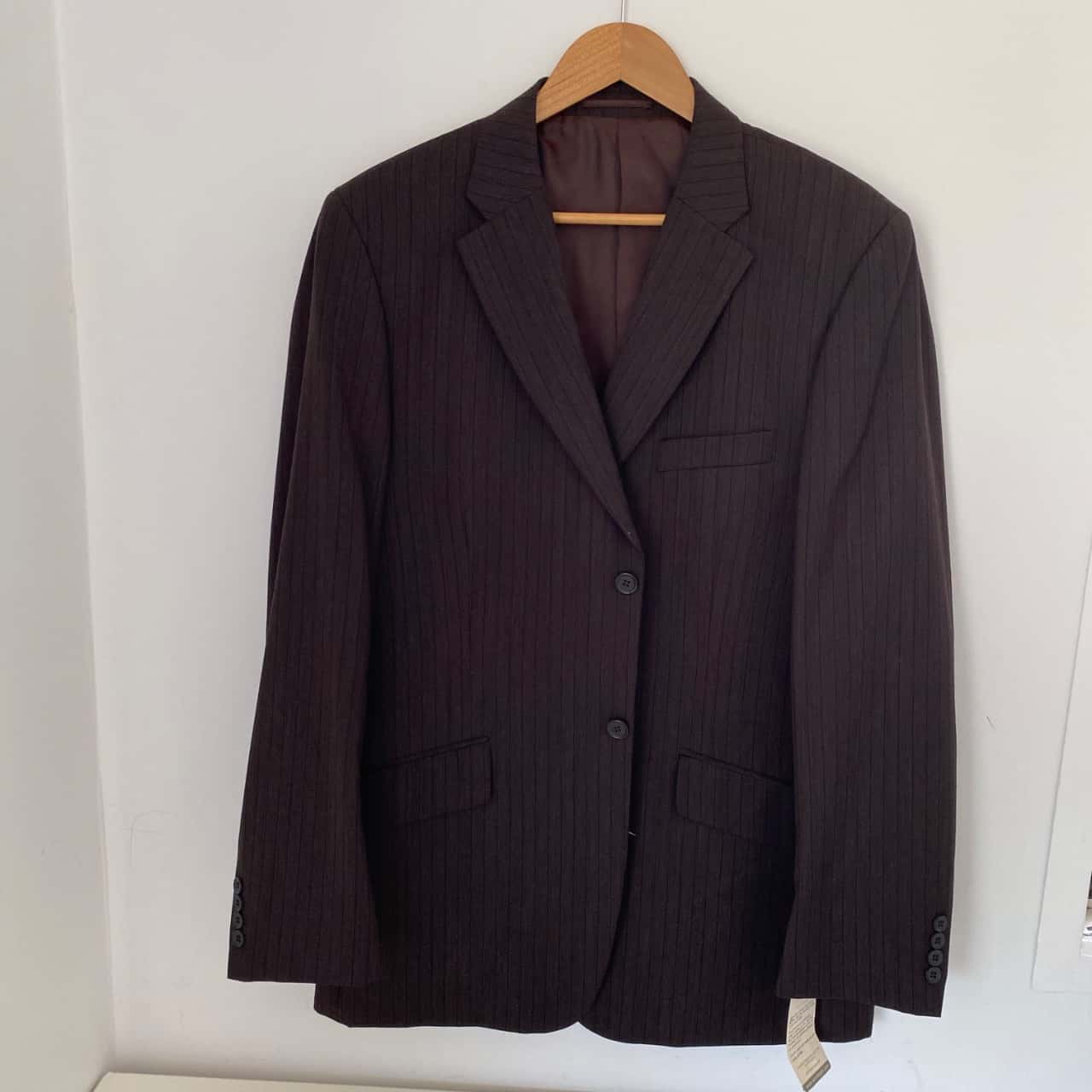 RDX Brown Striped Pure Wool Woolmark Suit Jacket Size 112R