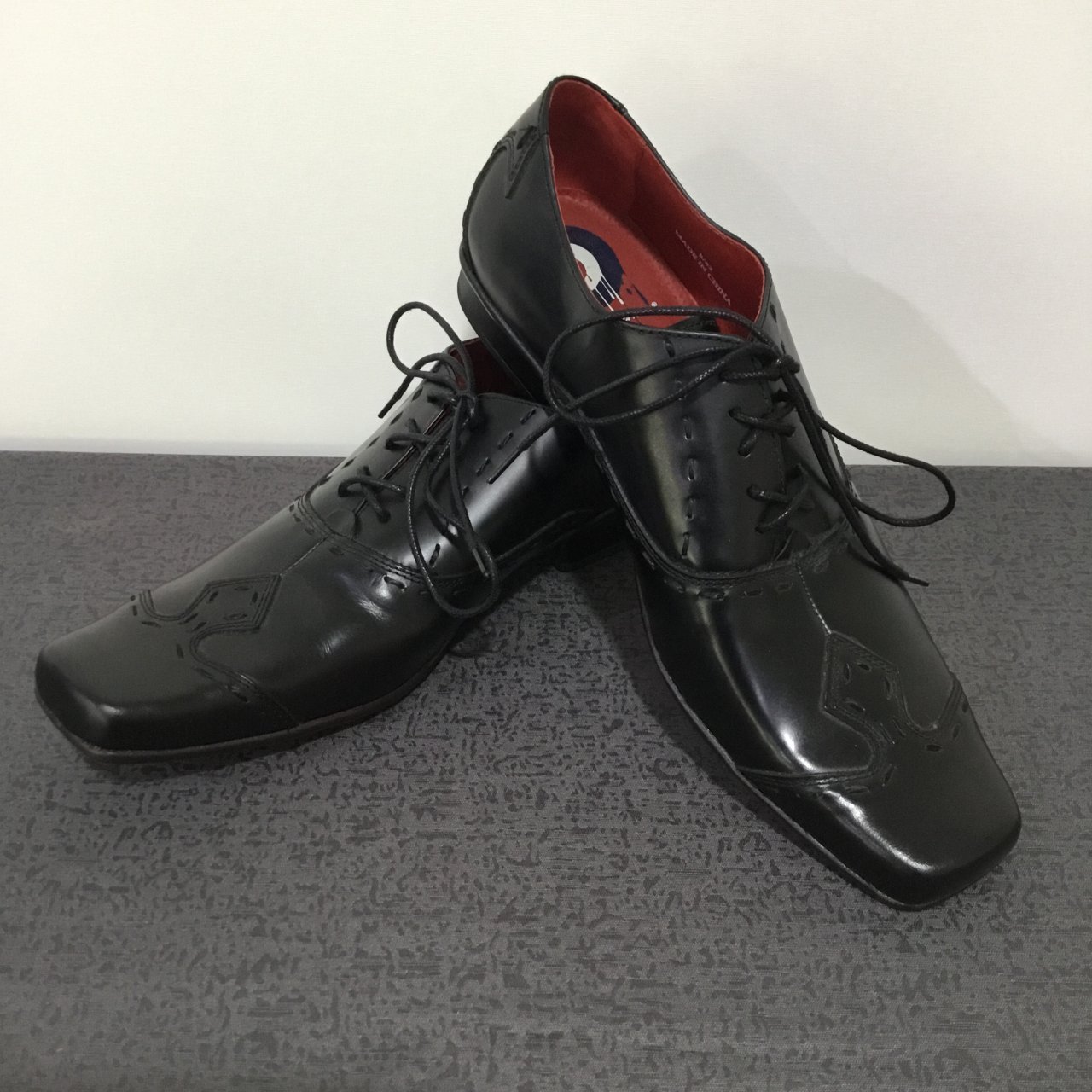 BEN SHERMAN Mens Black Lace Up Leather Shoes With Square Toe and Stitch ...